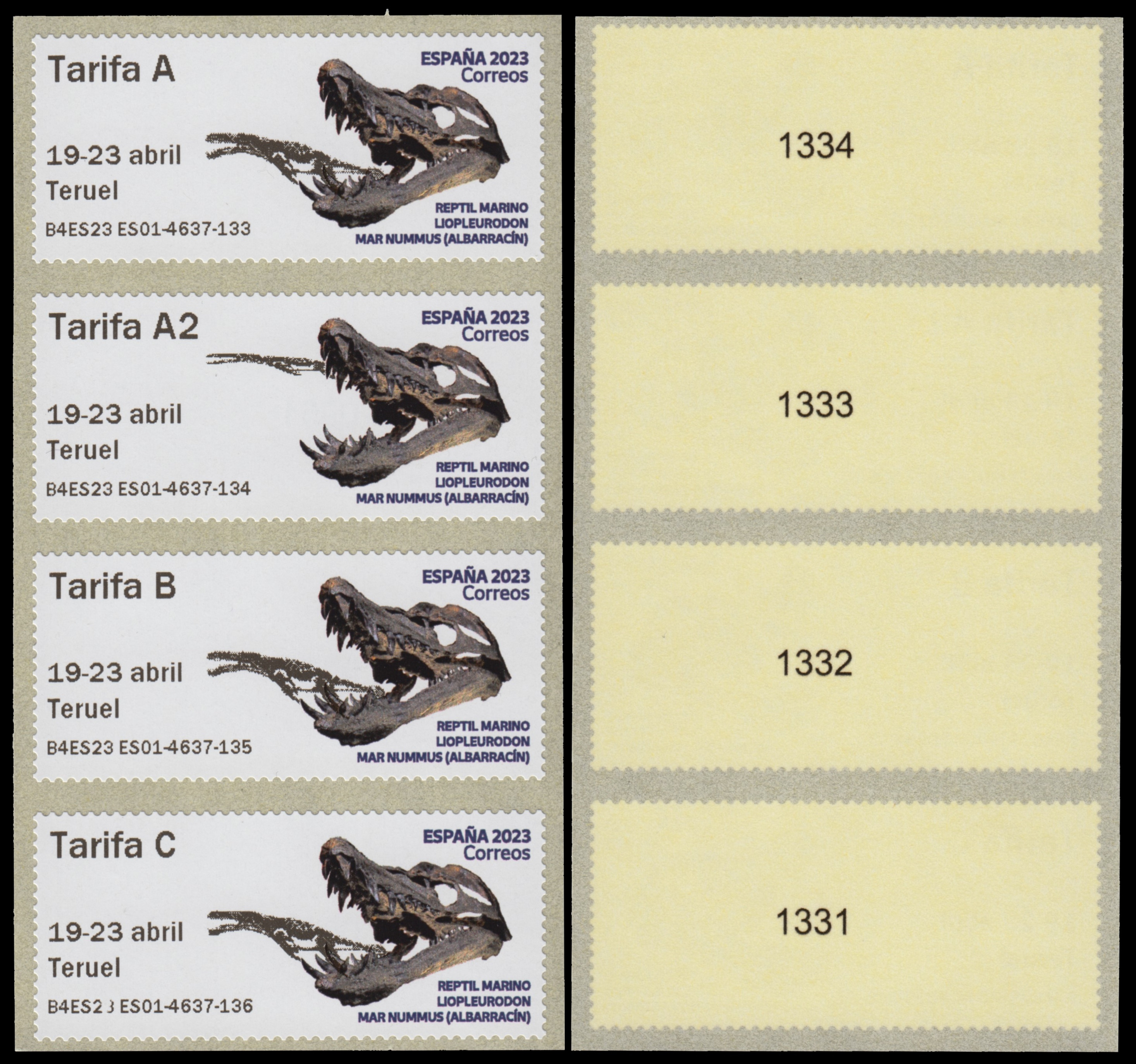 Paleophilatelie.eu - Spain 2023 - JUVENIA, Teruel, Liopleurodon, ATM stamps
