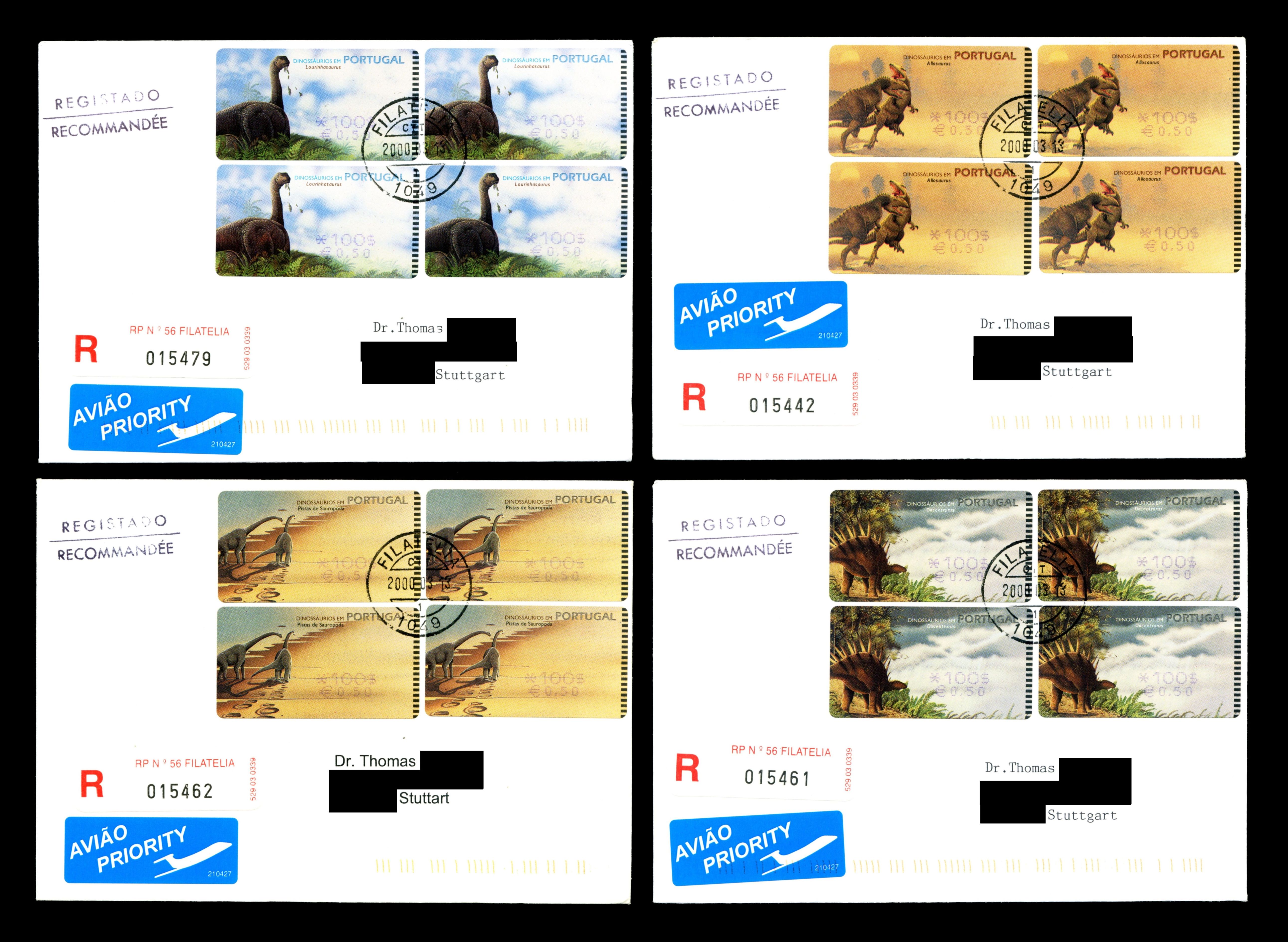 Paleophilatelie.eu - FDC of Portugal 2000 dinosaur ATM stamps